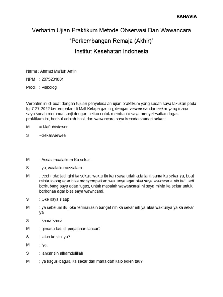 Verbatim Ujian Praktikum Metode Observasi Dan Wawancara-Ahmad Maftuh Amin | PDF