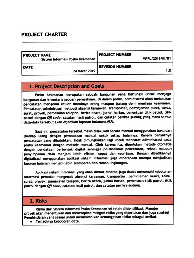 Contoh Project Charter | PDF