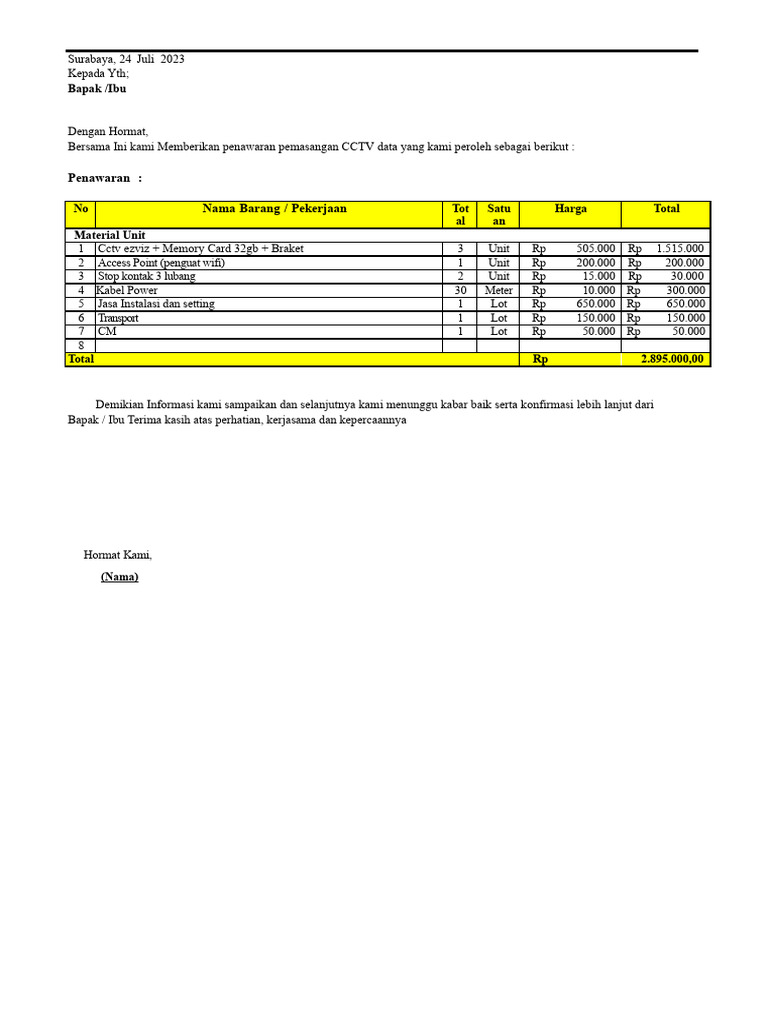 Penawaran Pemasangan CCTV Surabaya | PDF
