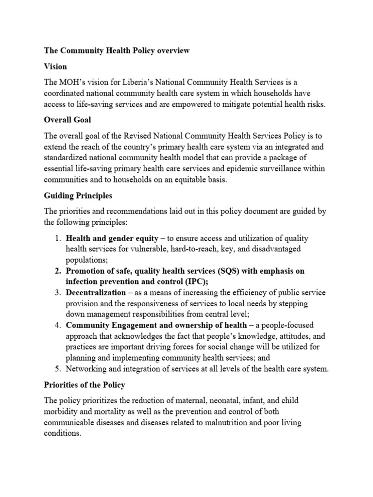 The Community Health Policy Overview | PDF | Health Care | Health Promotion