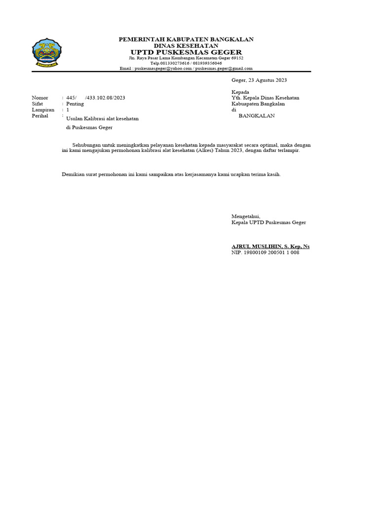Pengajuan KALIBRASI Alkes 2023 | PDF