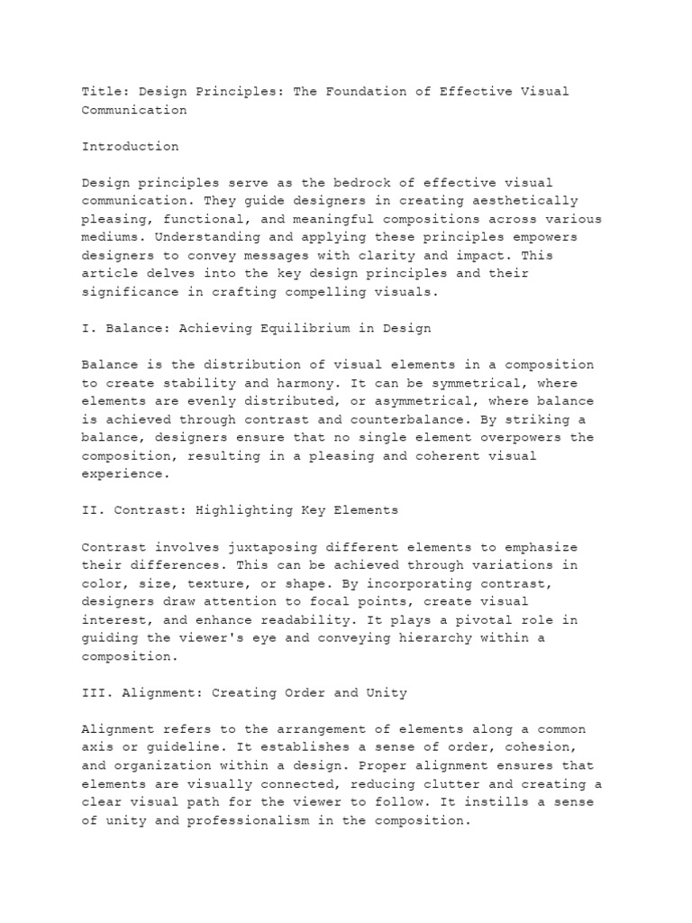 Design Principles - The Foundation of Effective Visual Communication | PDF