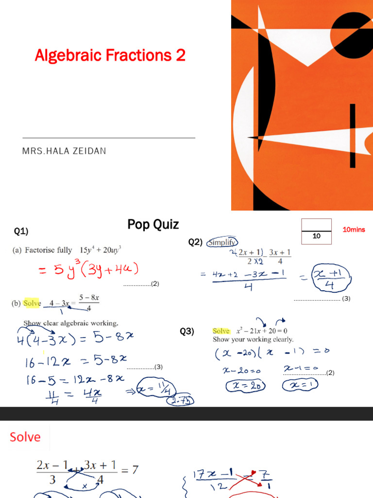 Algebraic Fractions Pop Quiz | PDF