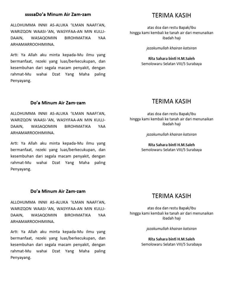 Doa Minum Air Zam-zam dan Artinya | PDF | Agama & Spiritualitas