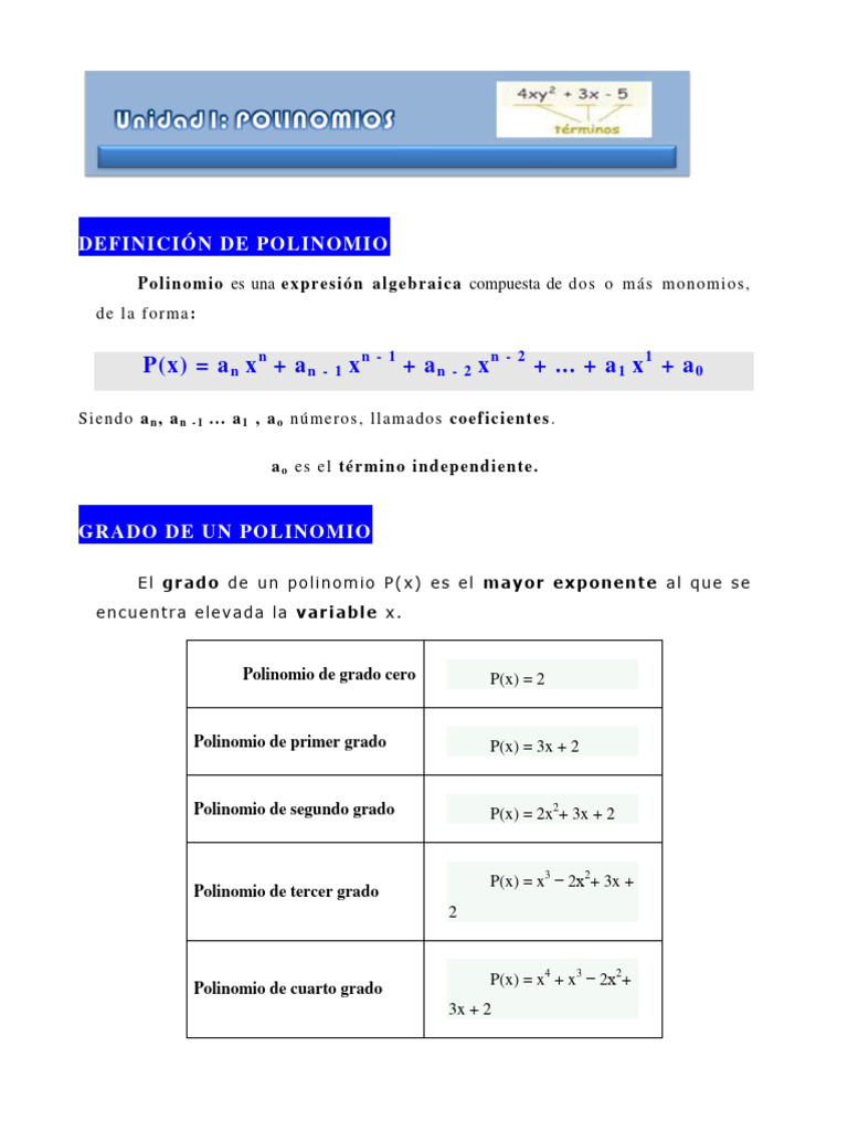 Polinomios | PDF | División (Matemáticas) | Polinomio