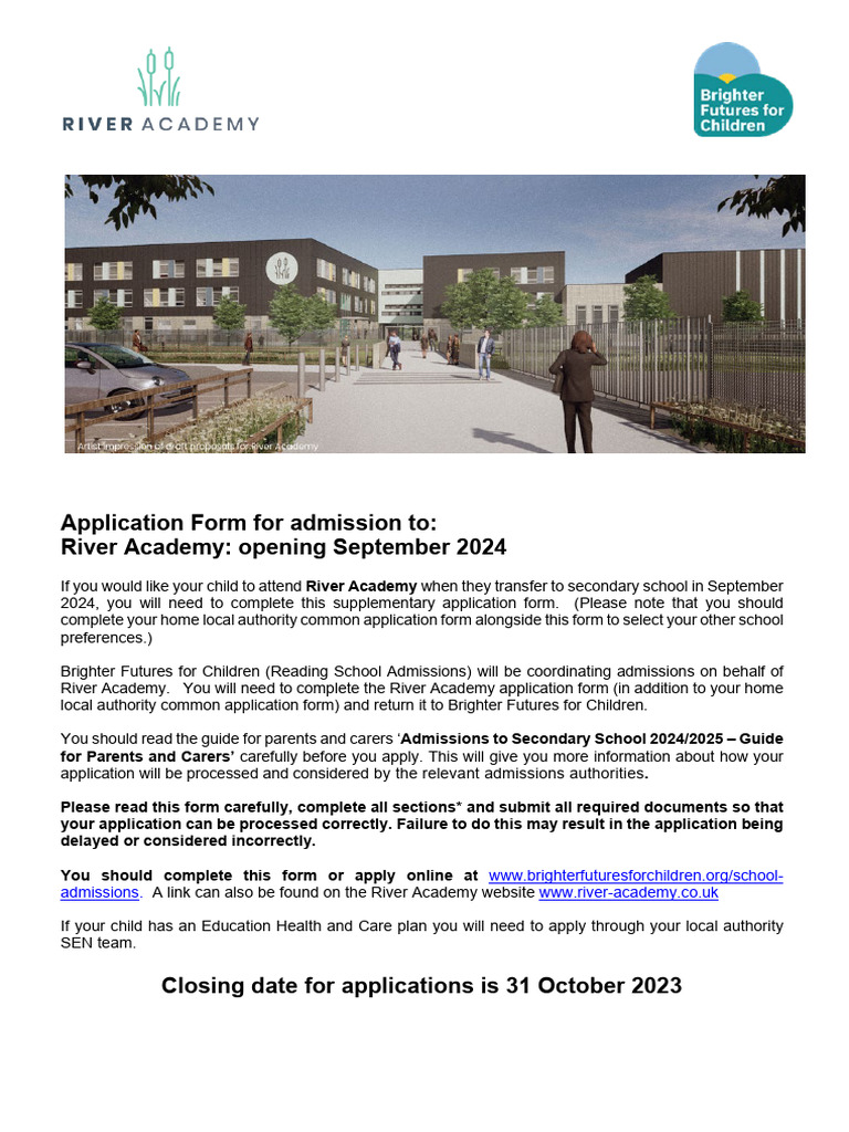 River Academy Application Form DfE Approval September 2022 EV.276955537 ...