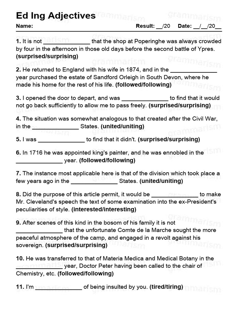 Grammarism Ed Ing Adjectives Test 8 1549880 | PDF | Travel | Language ...