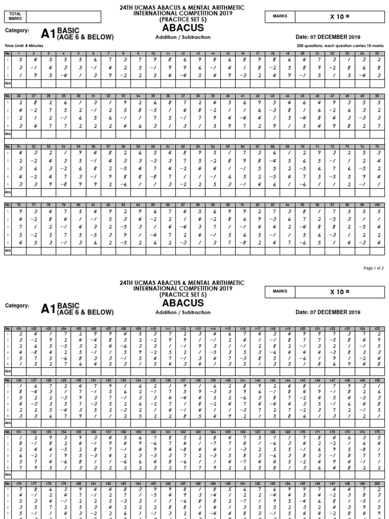 UCMAS 2019: Compétition Internationale Abacus pour Enfants | PDF