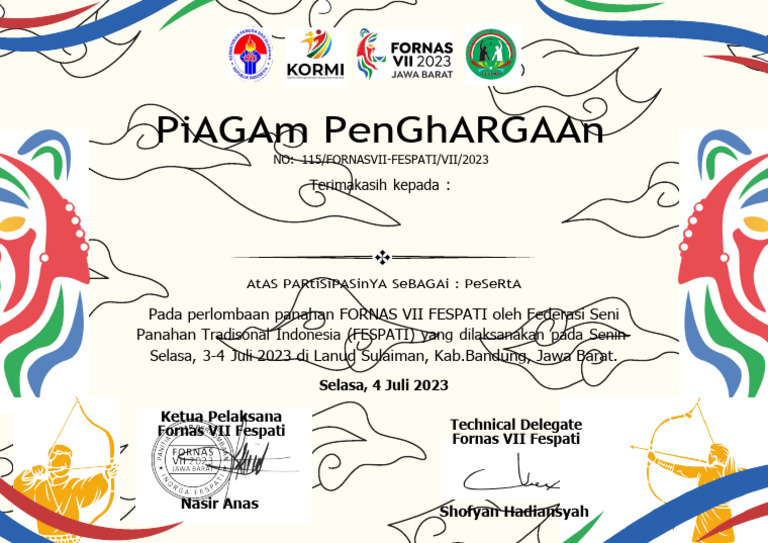 Piagam Peserta Fornas VII Fespati | PDF