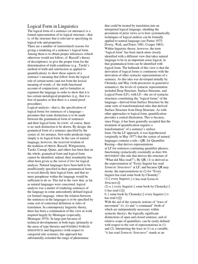 Logical Form In Linguistics Pdf Syntax Cognitive Science 
