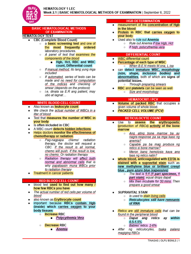 Hema 1 Lec Week 2 Combined | PDF | Tissue (Biology) | Histology