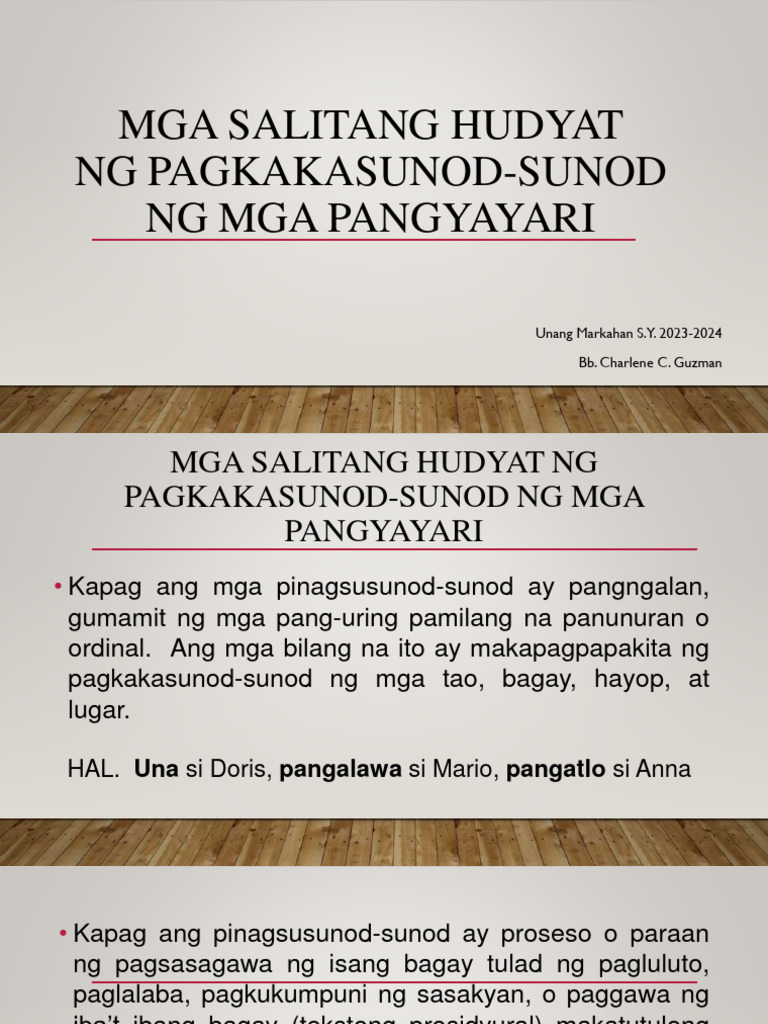 Q1-W1 9- Salitang Hudyat ng Pagsusunod-sunod | PDF