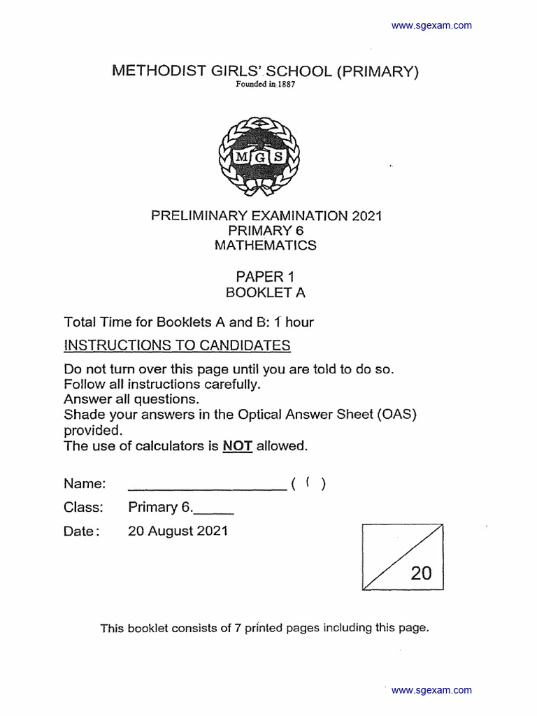 2021 P6 Maths Prelim MGS | PDF