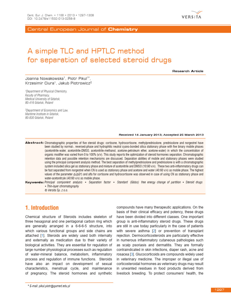 A Simple TLC and HPTLC Method For Separation of Selected Steroid Drugs ...