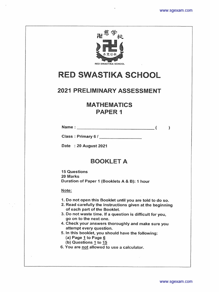 2021-P6-Maths-Prelim-Red Swastika | PDF