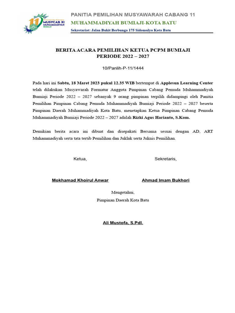 10 Berita Acara Pemilihan Ketua PCPM | PDF