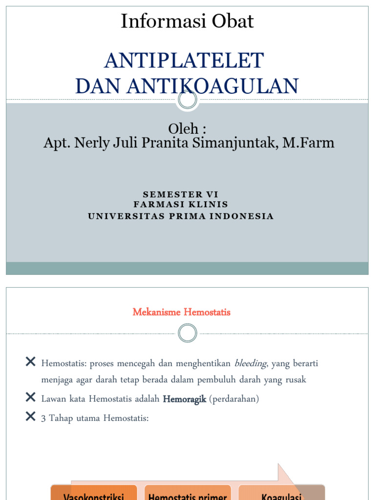 Antiplatelet Dan Antikoagulan Pert 3 Dan 4 | PDF | Kesehatan Holistik