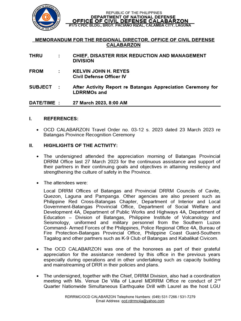 After Activity Report - Batangas Appreciation | PDF | Philippines ...