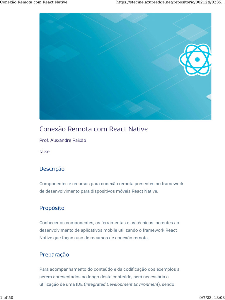 Conexão Remota com React Native | PDF | Transferência de estado ... Conexão Remota com React Native | PDF | Transferência de estado ...