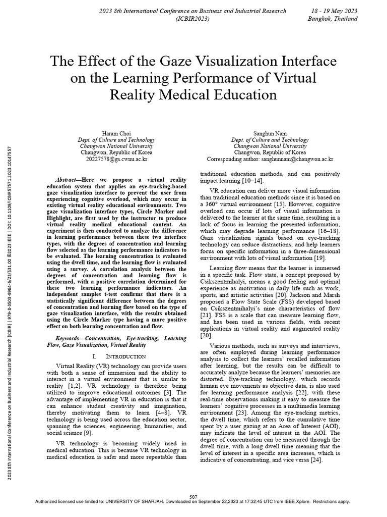The Effect Of The Gaze Visualization Interface On The Learning Performance Of Virtual Reality