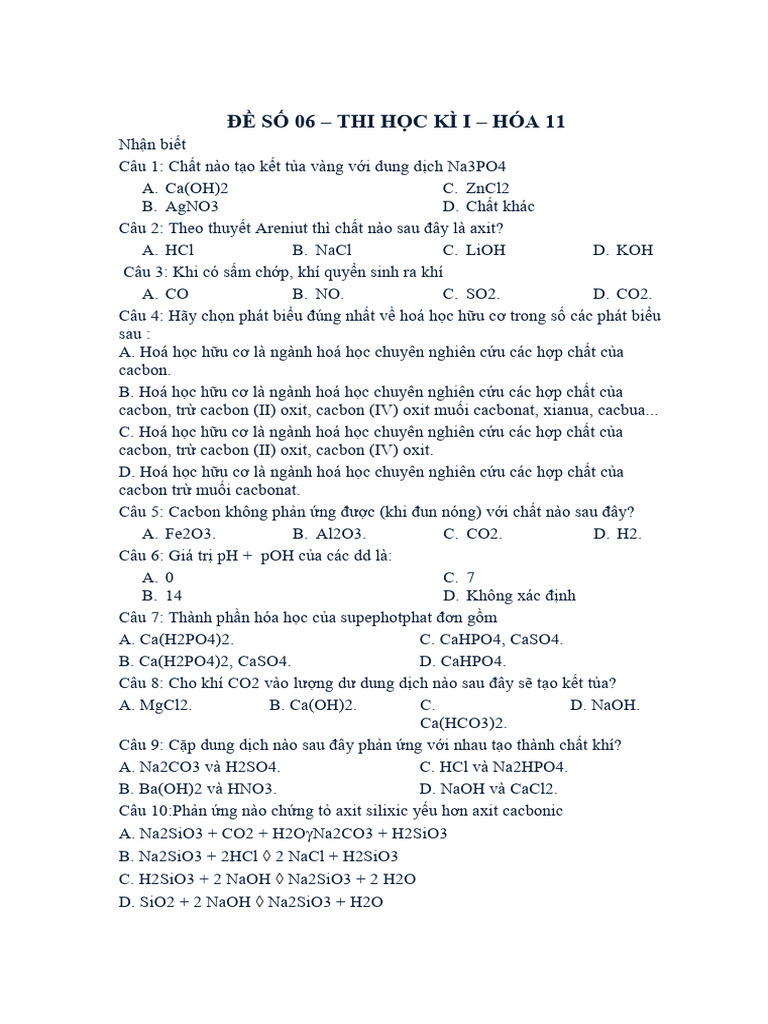 ĐỀ ÔN HKI 11 | PDF