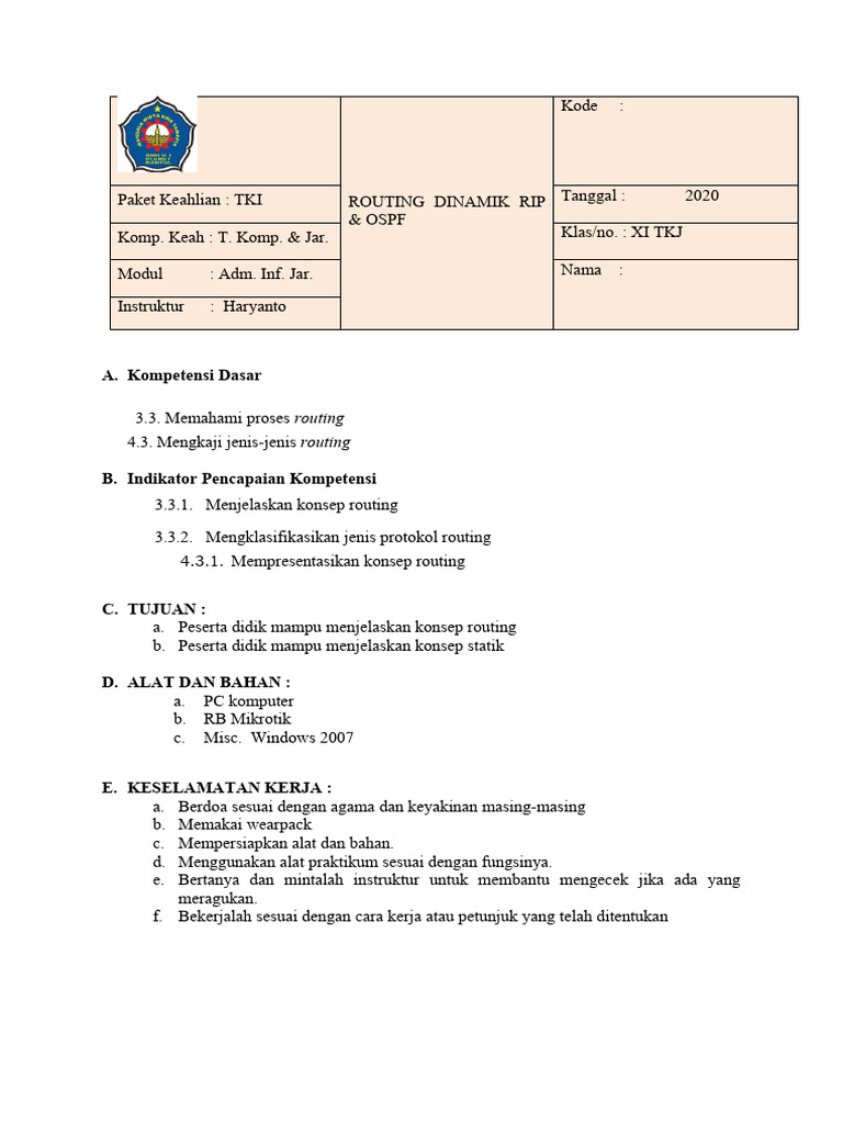 ROUTING Dinamic RIP&OSPF MIKROTIK | PDF