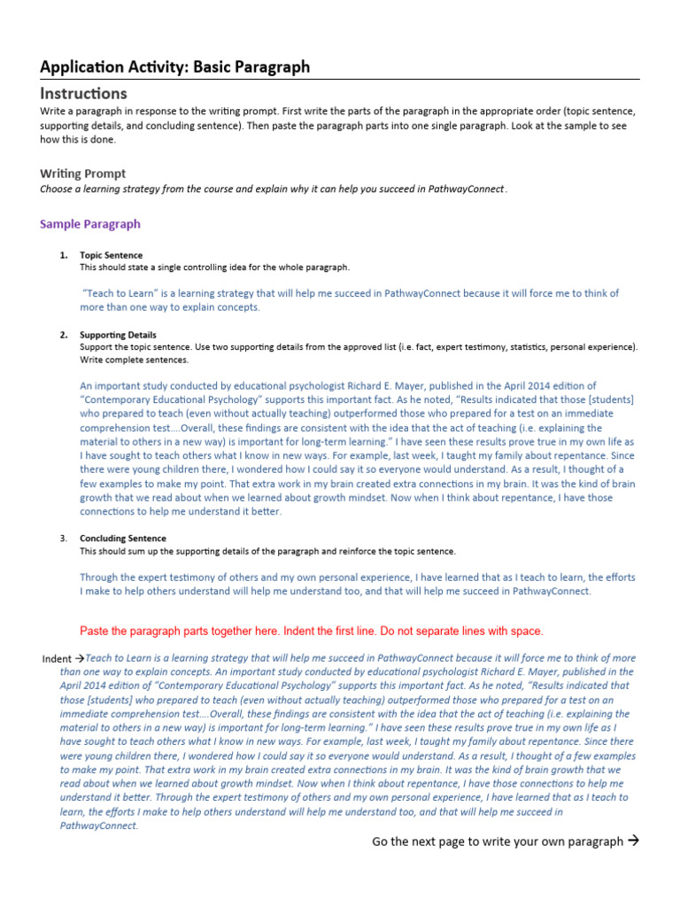 pc101 Application Activity Basicparagraph | PDF | Paragraph | Educational Psychology