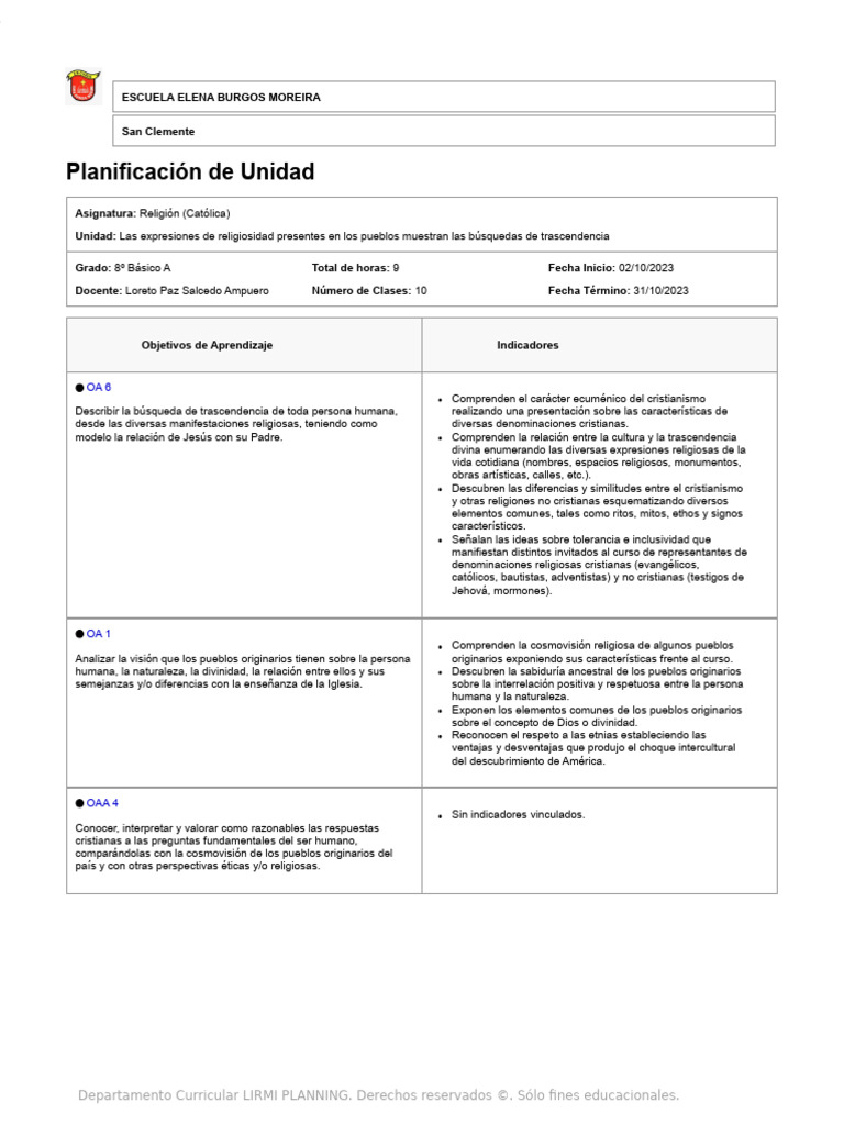 Religion (Catolica) - 8o Basico A-Unidad-4 | PDF