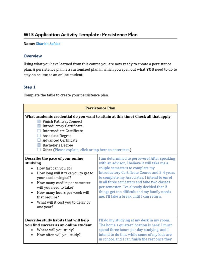pc103 Document w13ApplicationActivityTemplate PersistencePlan | PDF ...