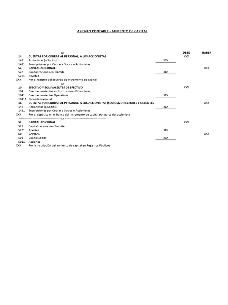 Asiento Contable Aumento de Capital Empresas | PDF