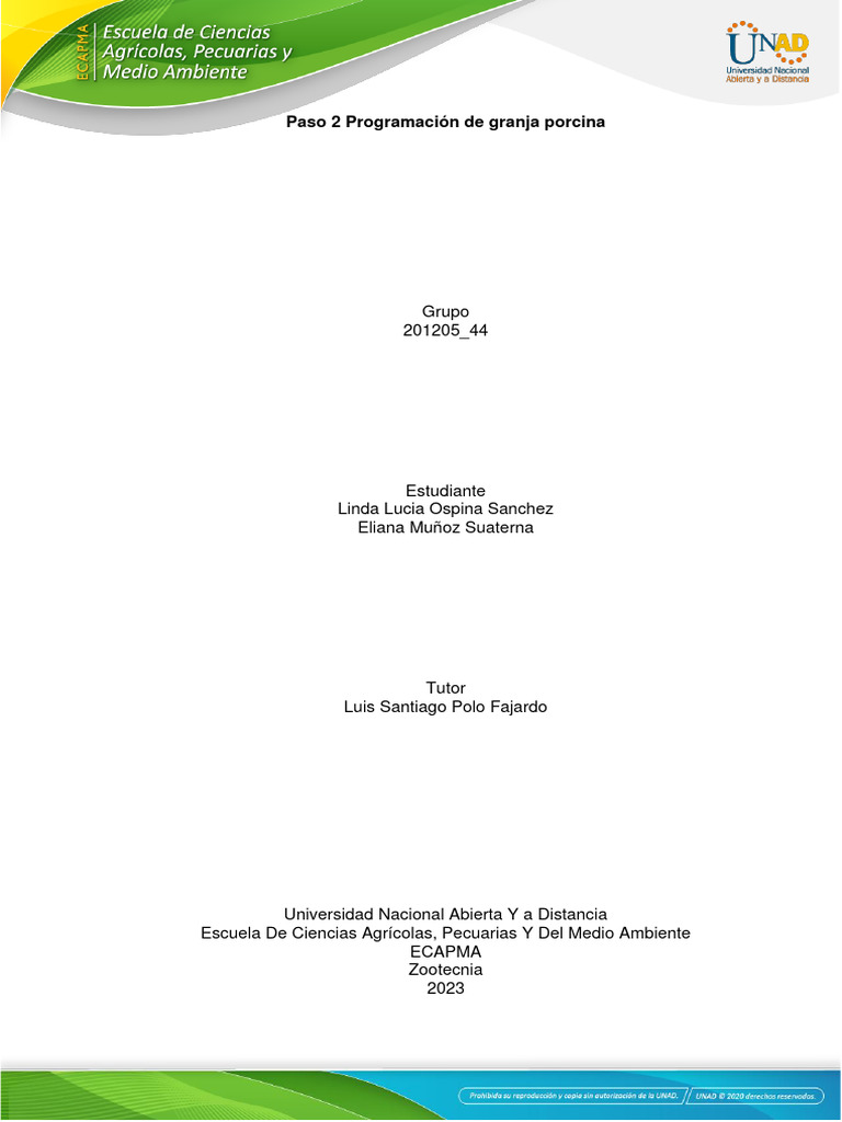 Unidad 1 - Paso 2 - Proyecto Fase 1 Programación de Granja Porcina - Grupo 201205 - 44 | PDF ...