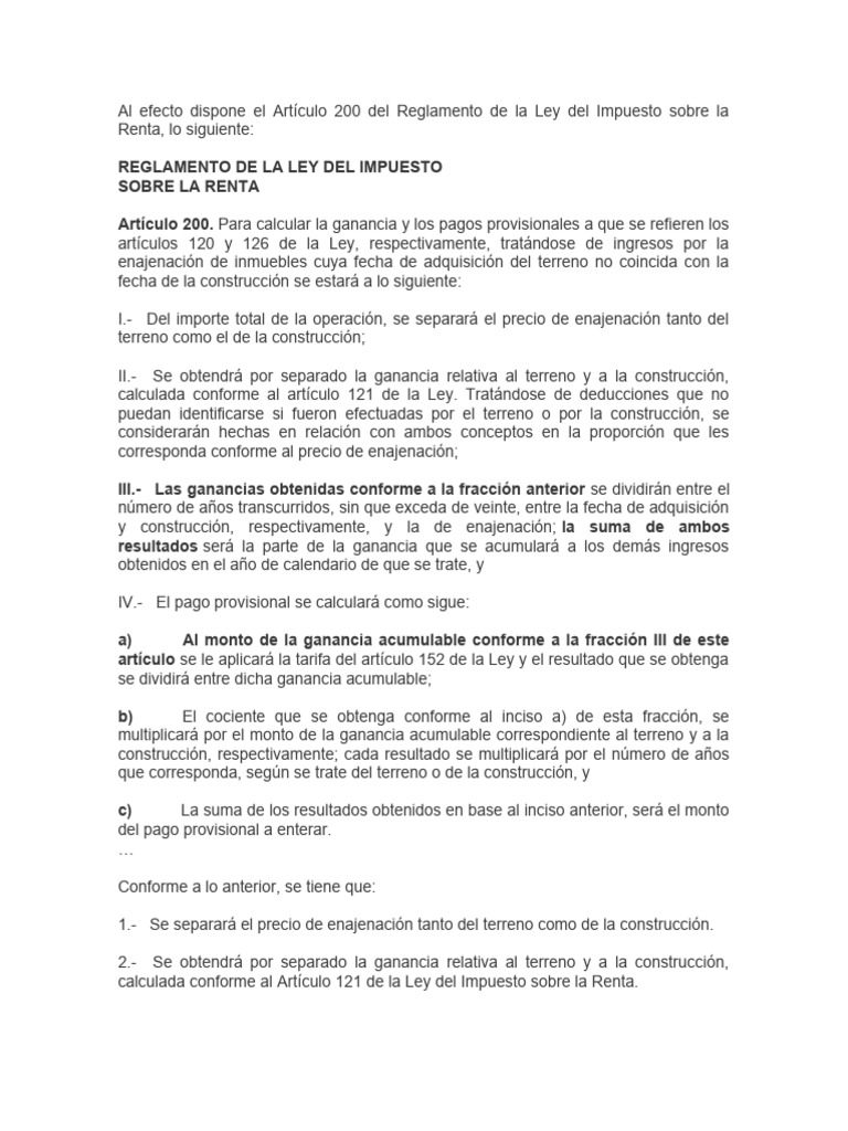 Al Efecto Dispone El Artículo 200 Del Reglamento de La Ley Del Impuesto Sobre La Renta | PDF ...