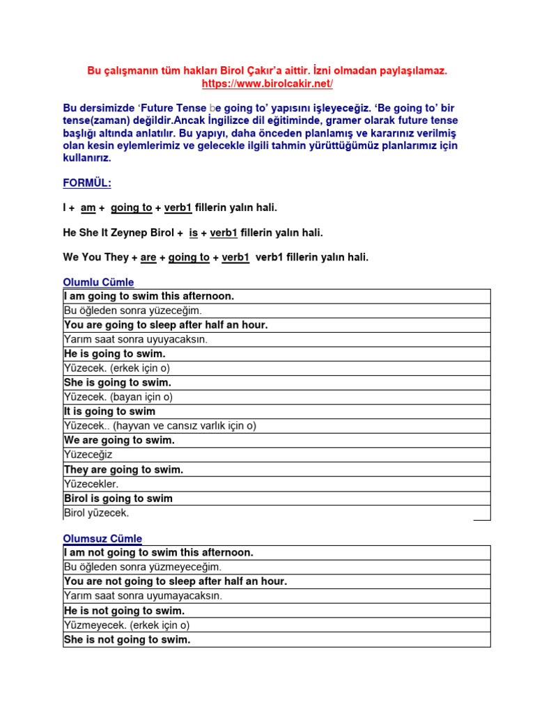 Future Tense Going To | PDF