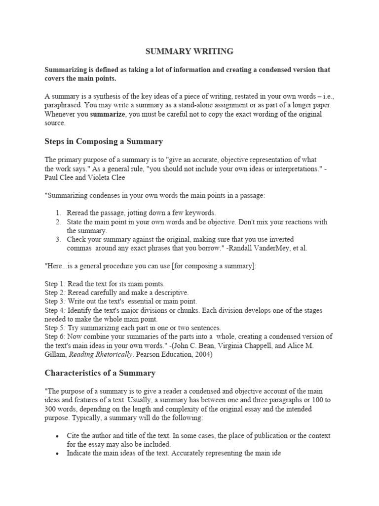 Summarizing | PDF | Proofreading | Writing