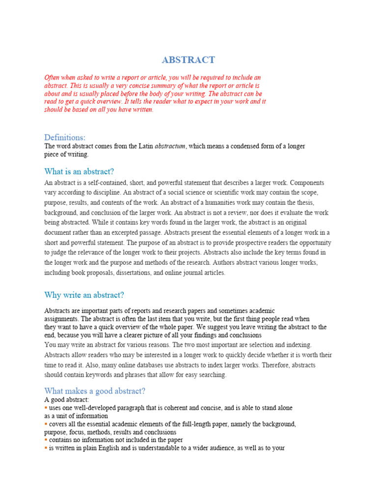 What Is An Abstract | PDF | Abstract (Summary) | Thesis