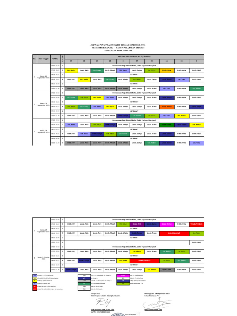 Jadwal Mapel & Pengawas - STS Ganjil Smt.1 - 2023-2024 - Baru | PDF