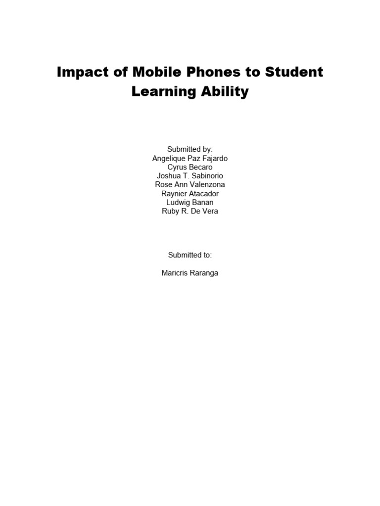 Lmpact of Mobile Phones To Student Learning Ability-Chapter-1-3 | PDF ... Lmpact of Mobile Phones To Student Learning Ability-Chapter-1-3 | PDF ...