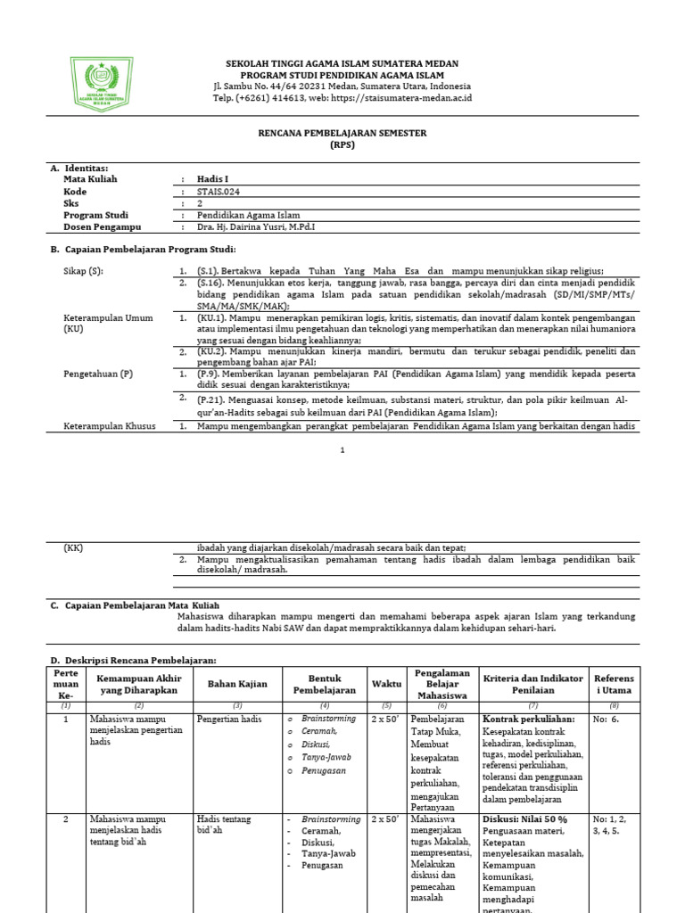 III PAI RPS Hadis I | PDF