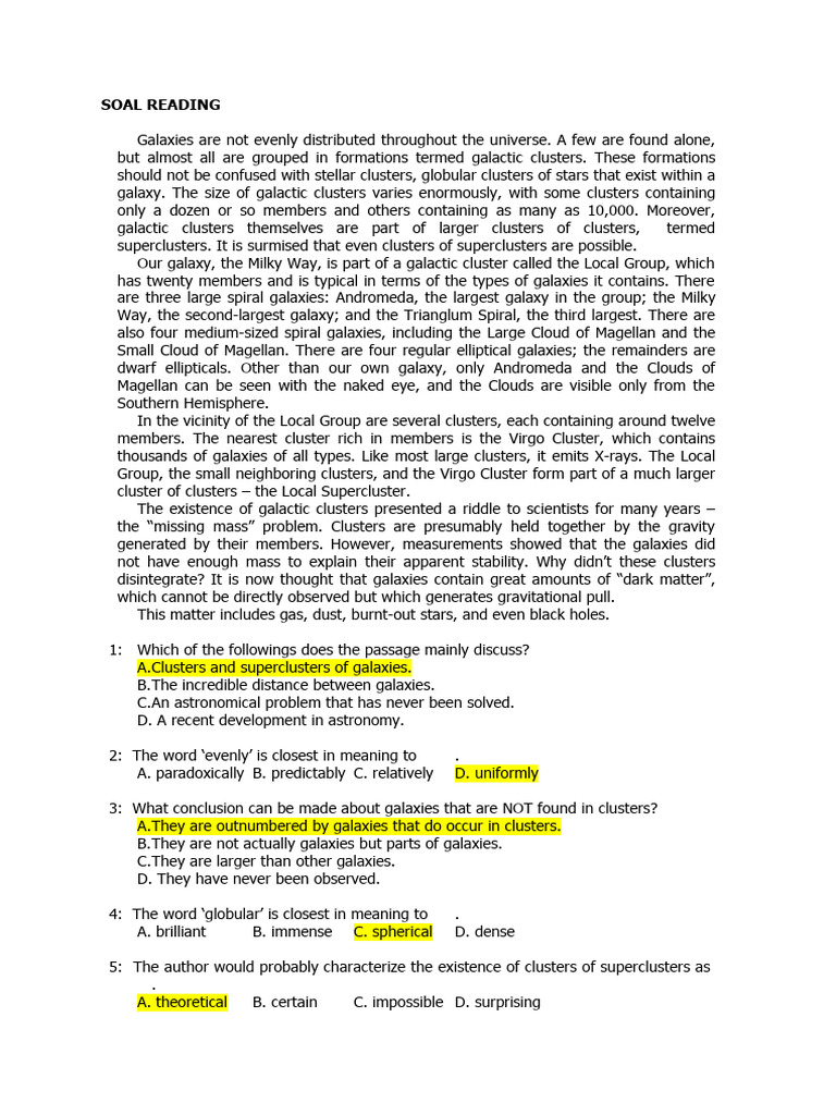 Soal Reading 1 | PDF | Galaxy | Amphibian