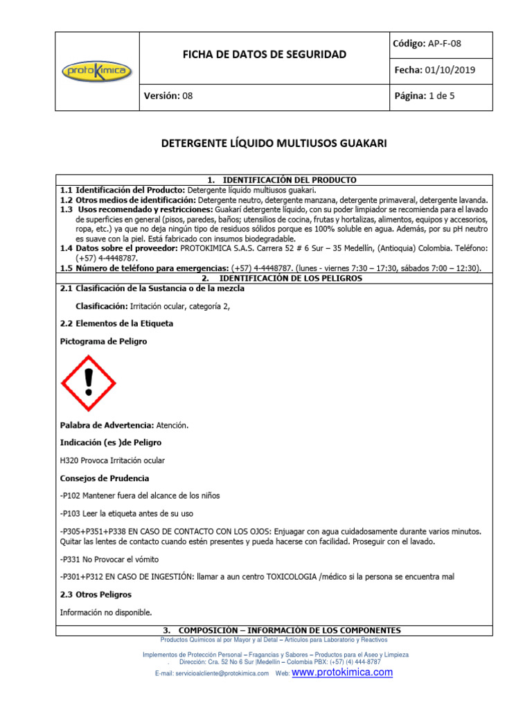 Fds-Detergente Líquido Multiusos Guakari-10391-10524-10131-10129 | PDF