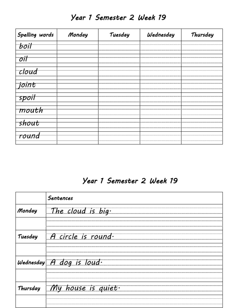 Year 1 Week 19 Spelling & Sentences | PDF