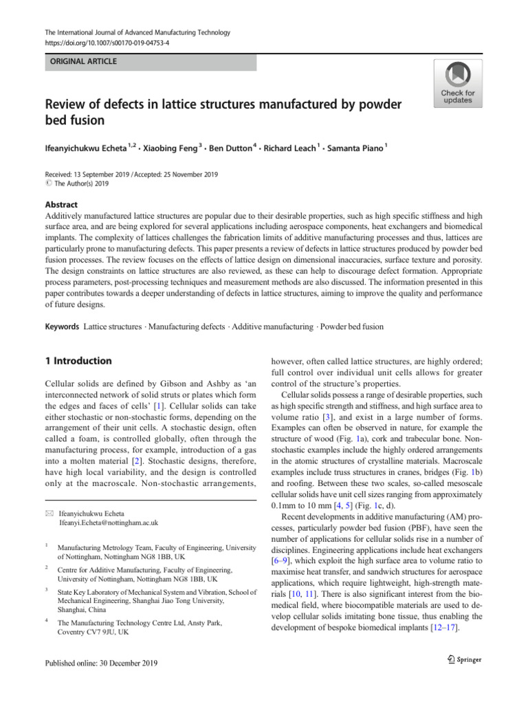 Review of Defects in Lattice Structures | PDF