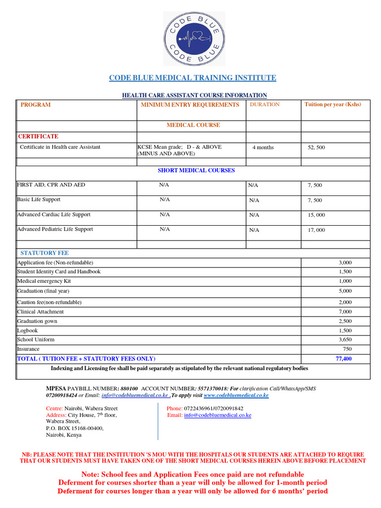 Hca Fee Structure | PDF