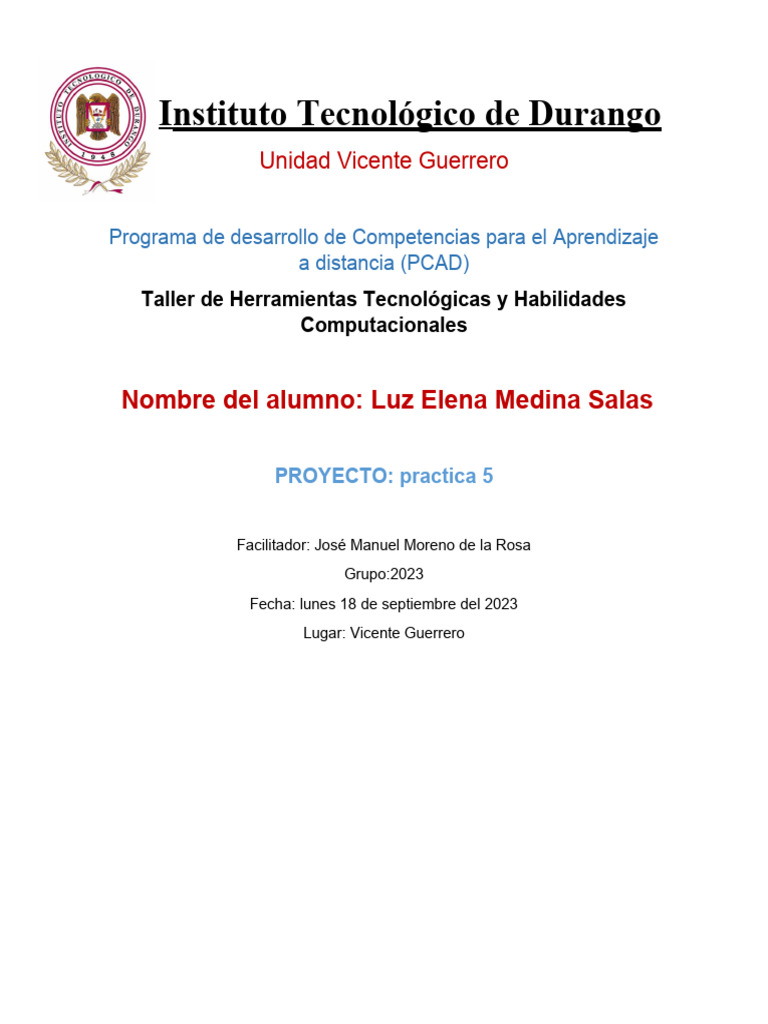 Instituto Tecnológico de Durango Portada Oficial | PDF