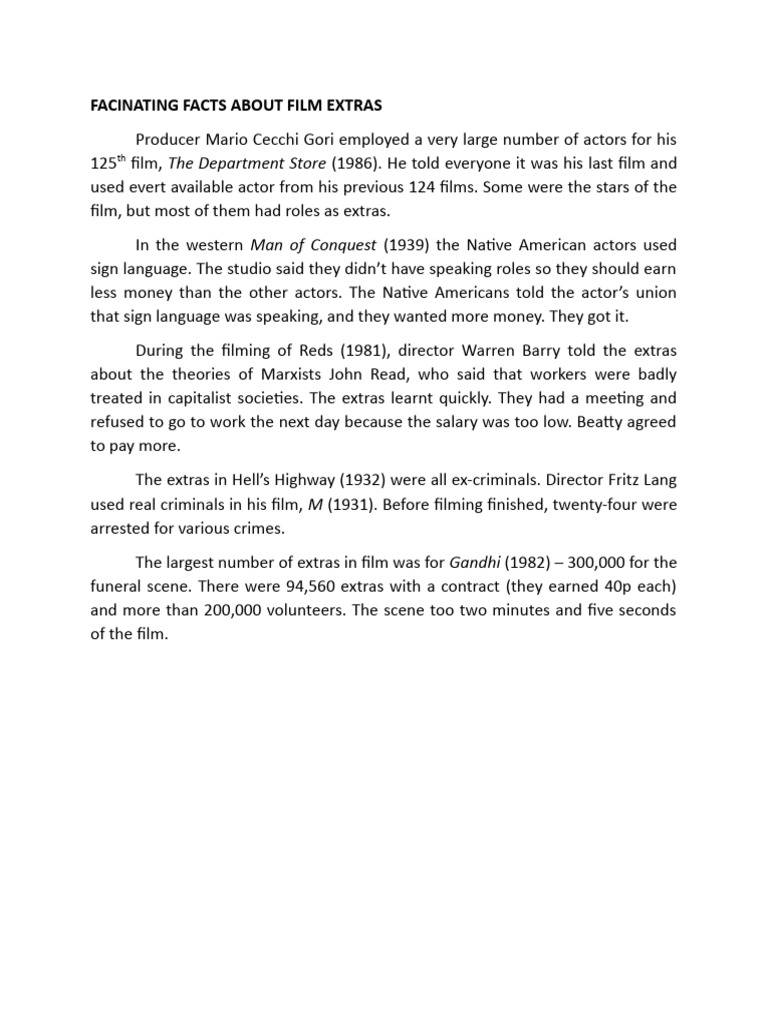 Facinating Facts About Film Extras | PDF | Art