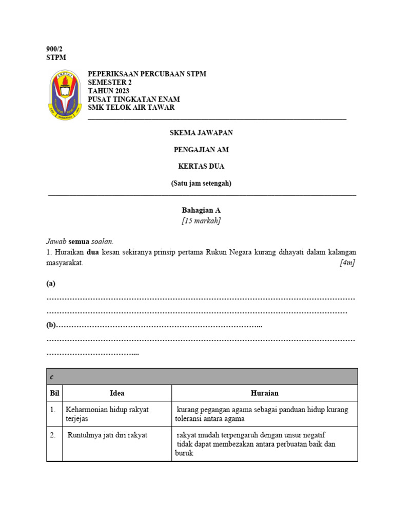 Skema Percubaan Sem 2 2023 | PDF