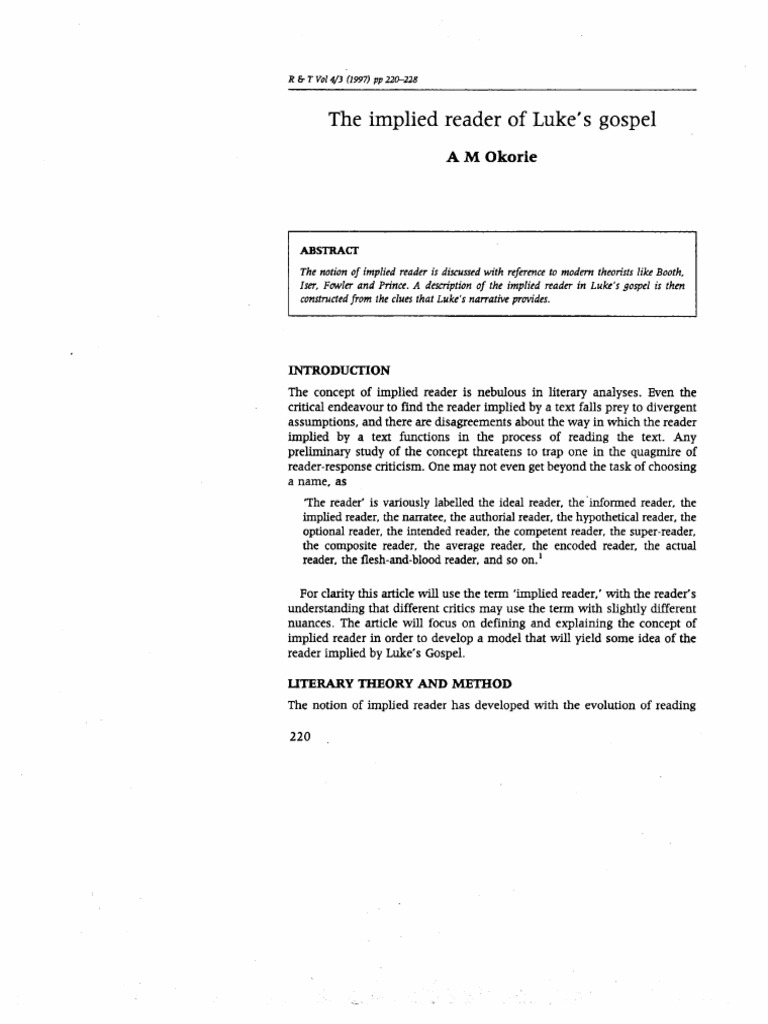 Implied Reader in Luke's Gospel | PDF | Jesus | Gospel Of Luke