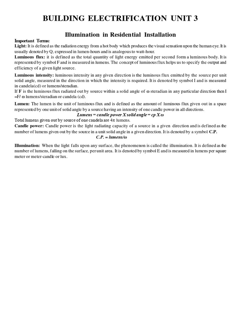 Building Electrification Unit 3 | PDF | Lighting | Angle