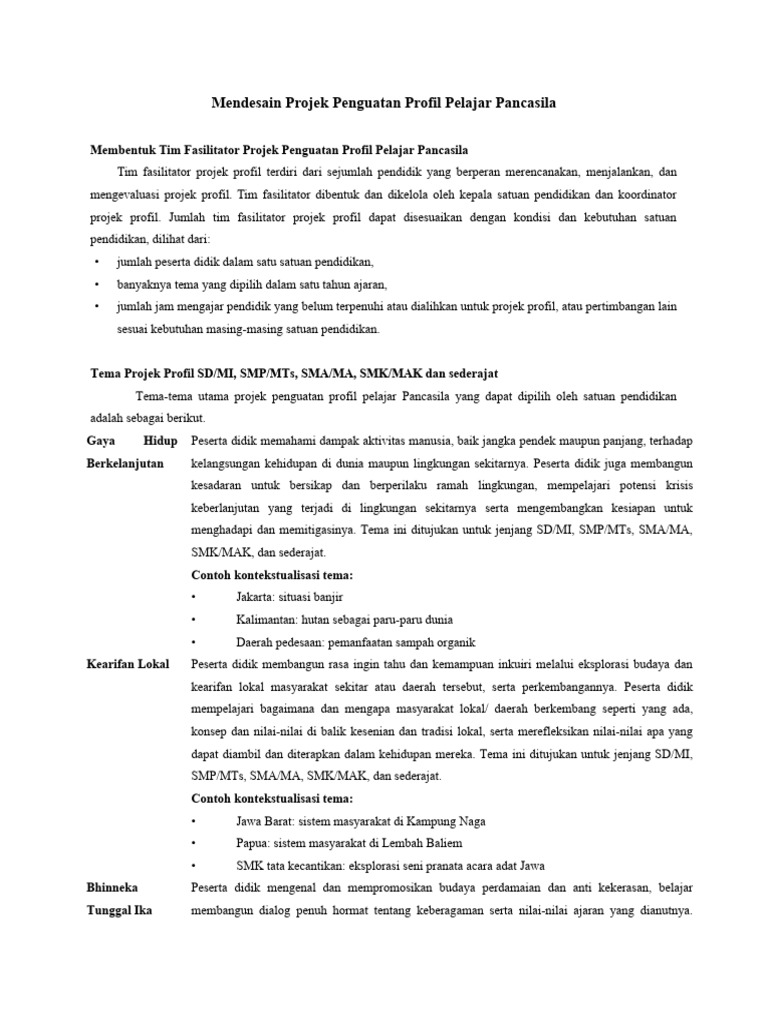 Mendesain Projek Penguatan Profil Pelajar Pancasila | PDF
