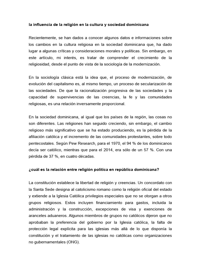 La Influencia de La Religión en La Cultura y Sociedad Dominicana | PDF ...